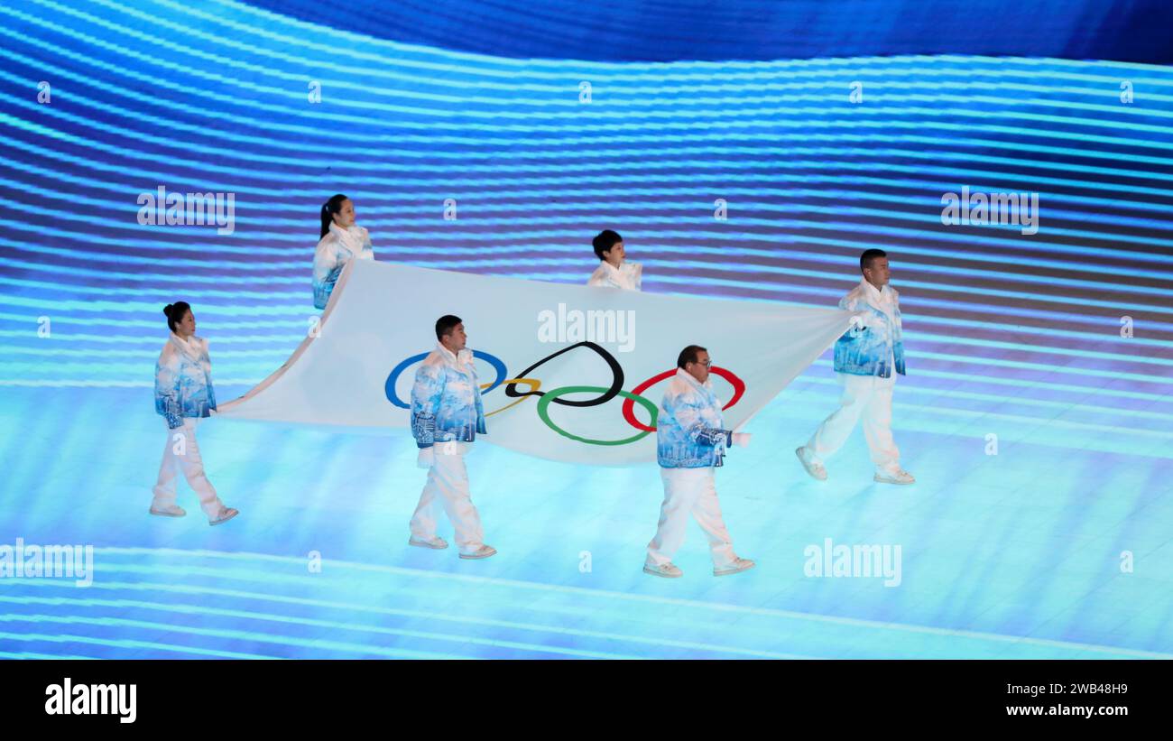 FEB 4, 2022 - Beijing, China: The Olympic flag, carried by Luo Zhihuan ...