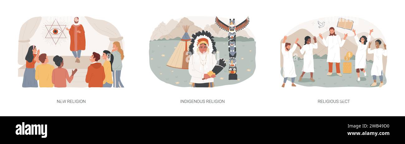 Spiritual movement isolated concept vector illustration set. New ...