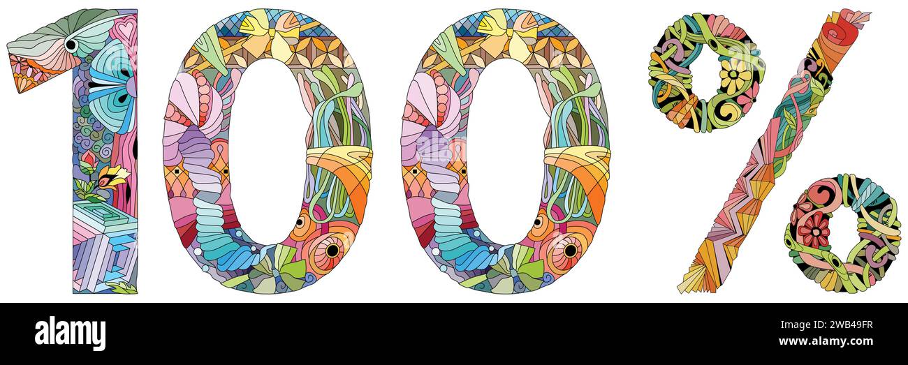 Hand-painted art design. Hand drawn illustration words one hundred ...