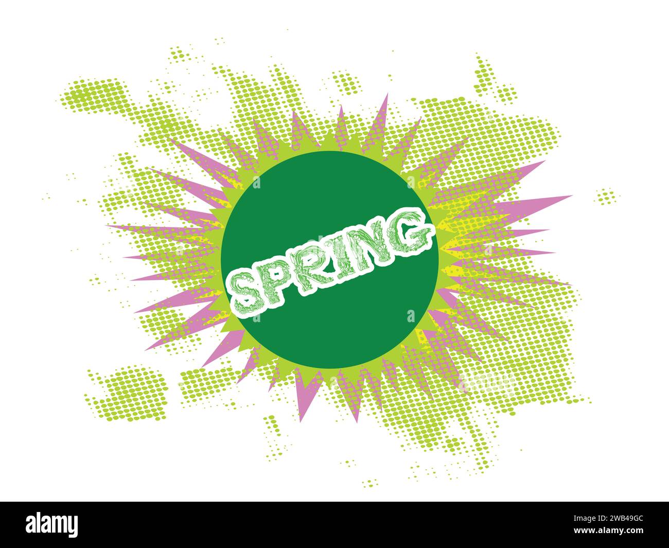 An springtime sun splash with the text spring all over a white ...