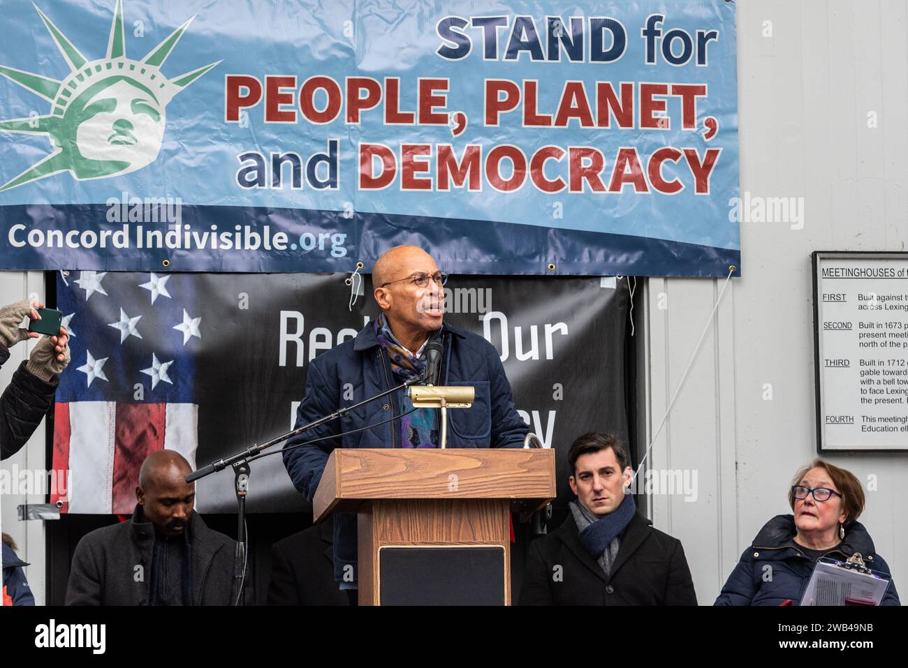 Deval Patrick (former Massachusetts Governor) speaking to a large group ...