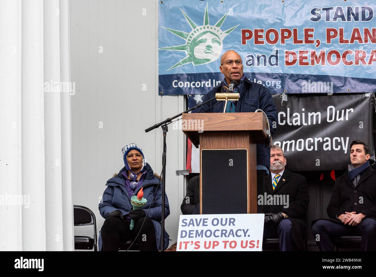 Deval Patrick (former Massachusetts Governor) speaking to a large group ...