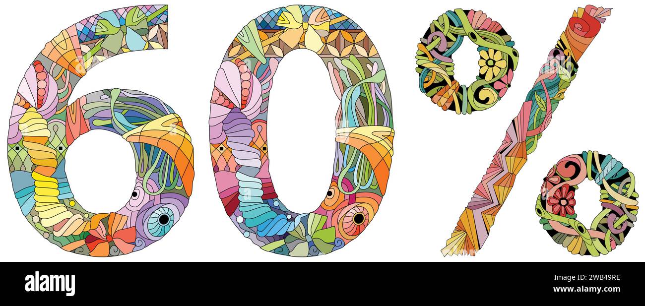 60 percent. Vector decorative zentangle object. Hand-painted art design ...