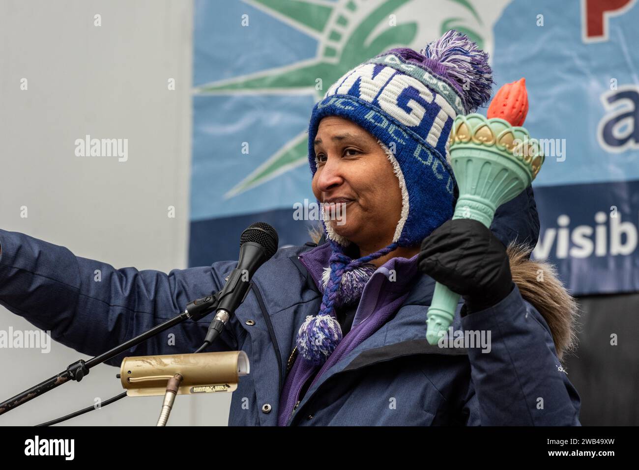 Danielle Allen (Harvard Professor) speaking to a large group of people ...