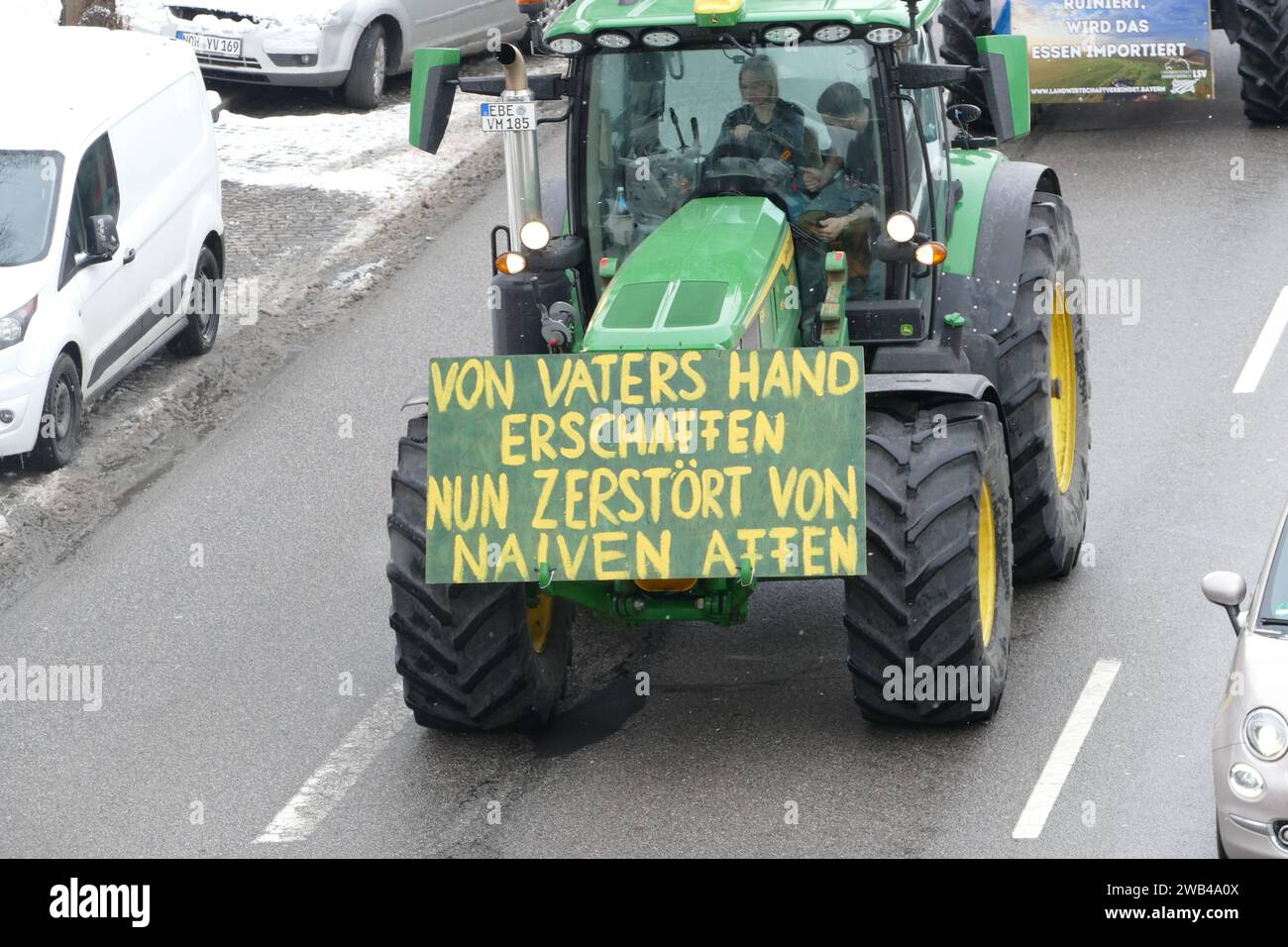 Farmers' protest in whole Germany. 5.500 tractors crossing Munichs main ...