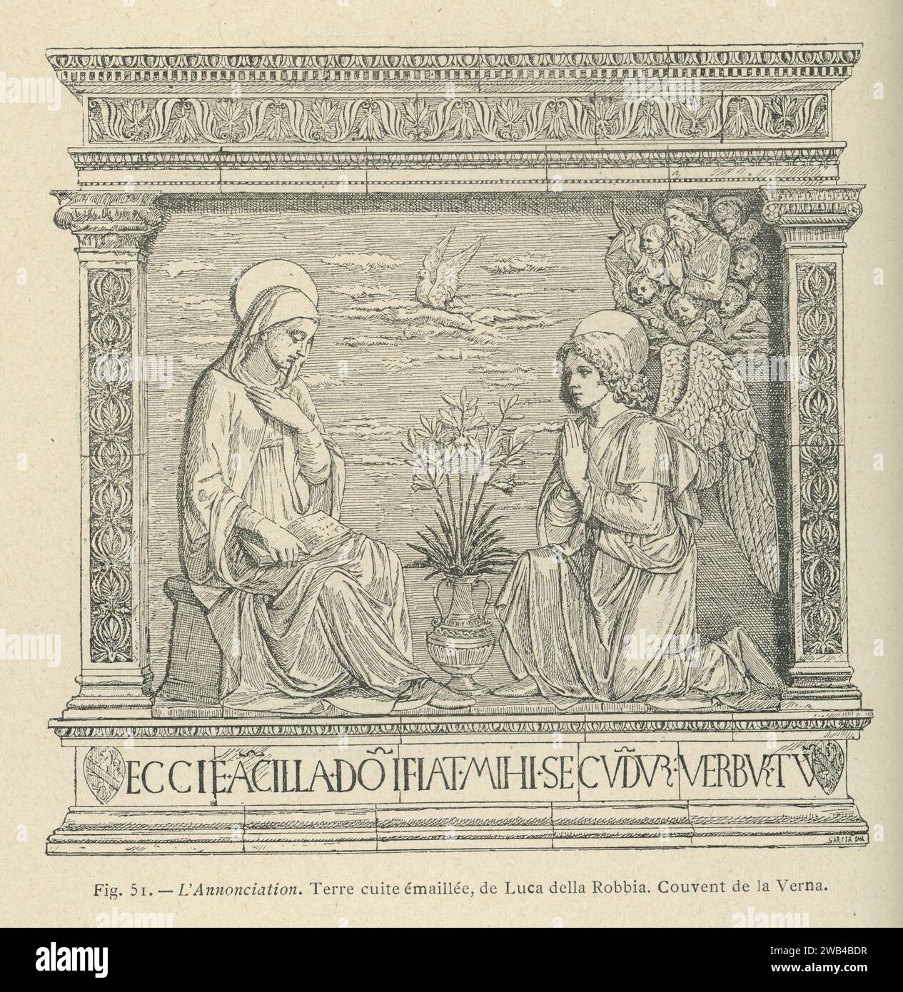 Annunciation scene on glazed terracotta, by Luca della Robbia. 15th ...