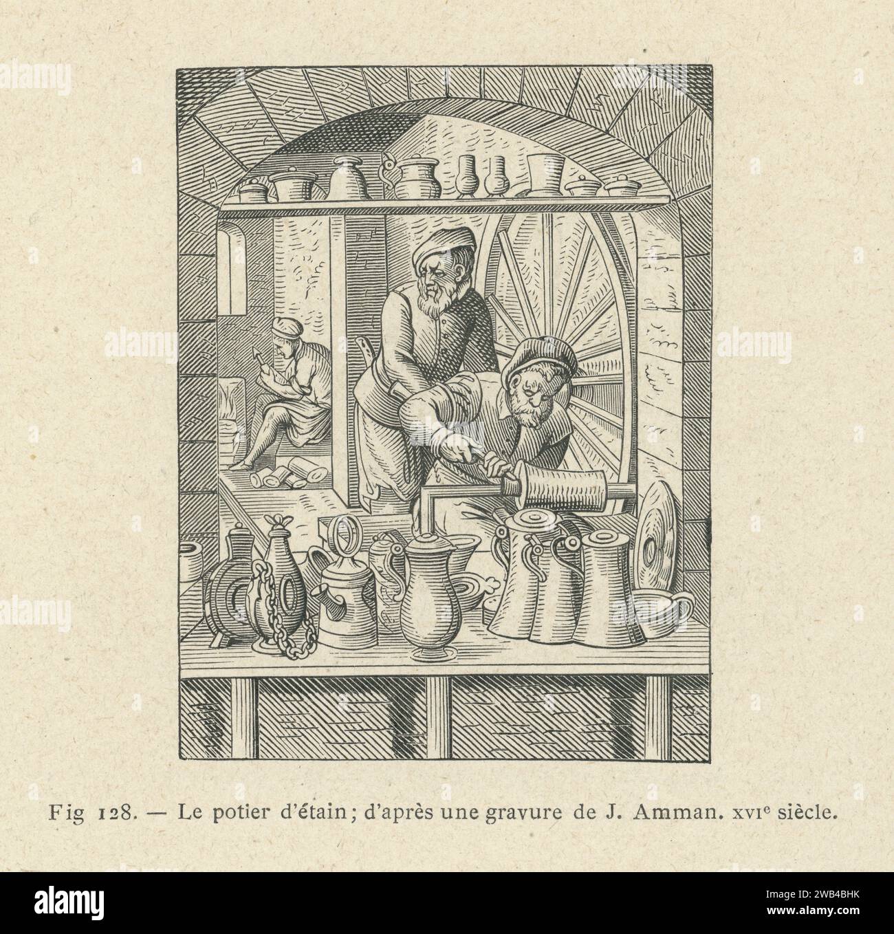 The pewter potter's craft. Engraving by Jost Amman dating from the 16th ...
