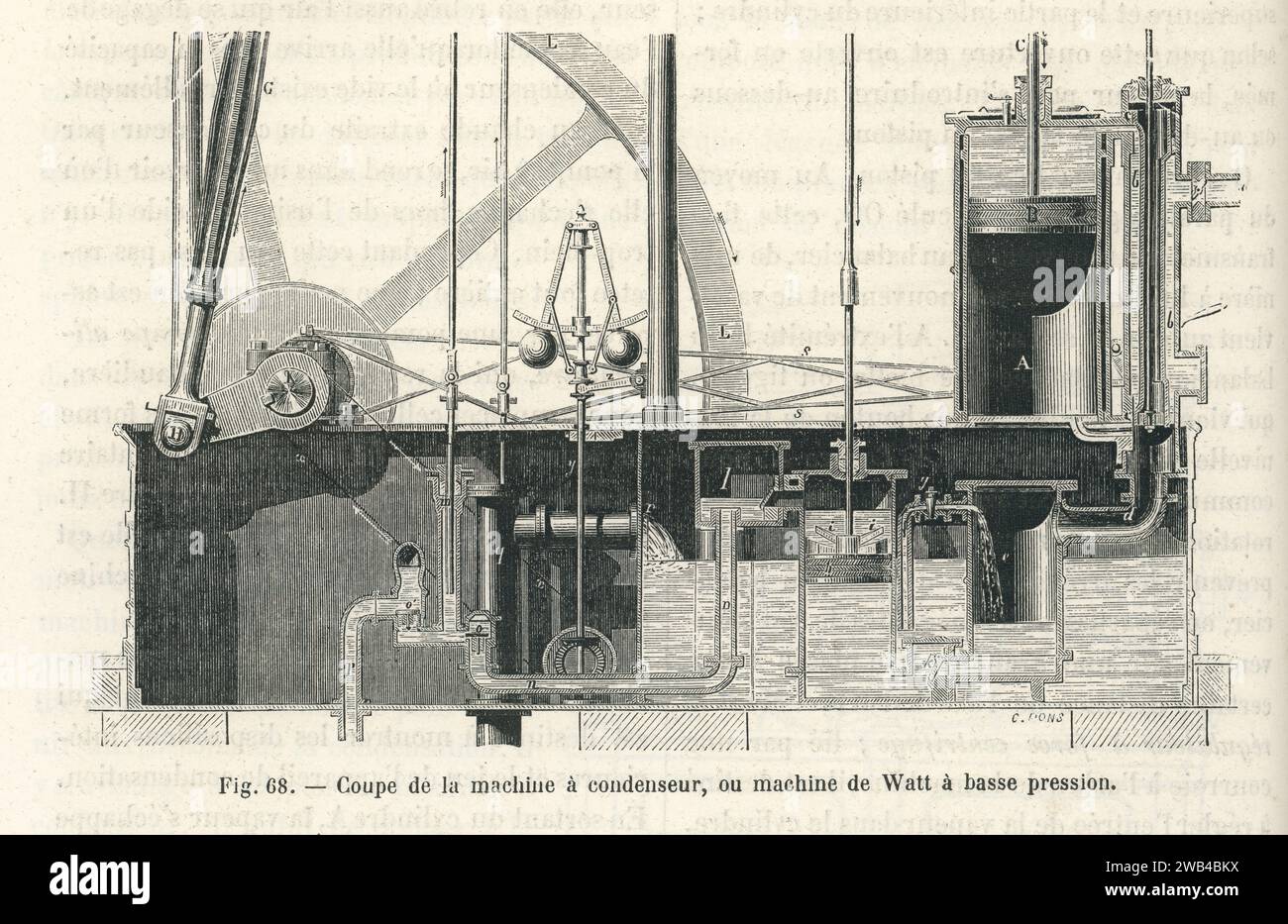Cross-section of a low-pressure steam condenser or Watt steam engine ...