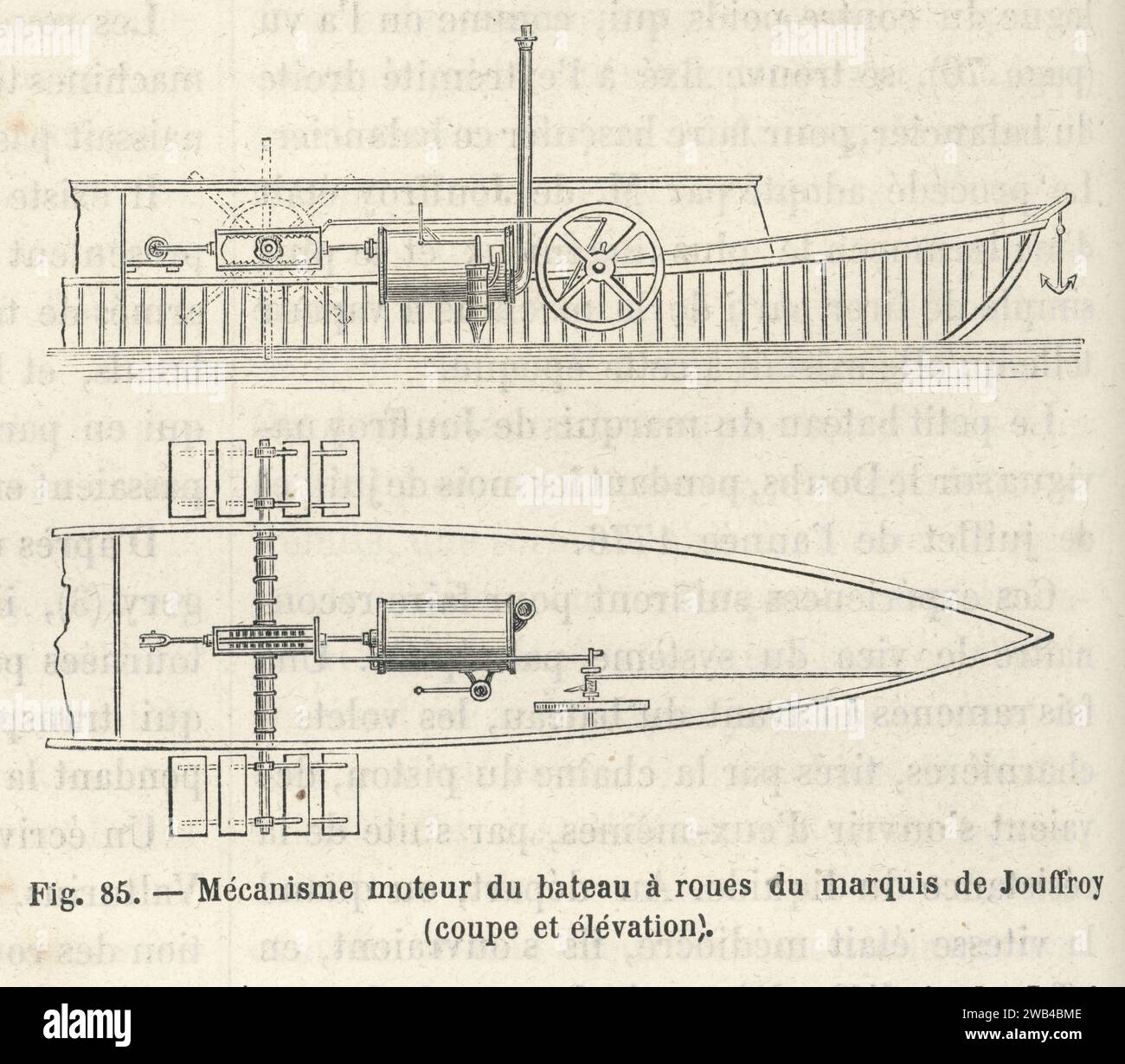 Diagram of the Pyroscaphe, the first steamboat developed by Claude ...