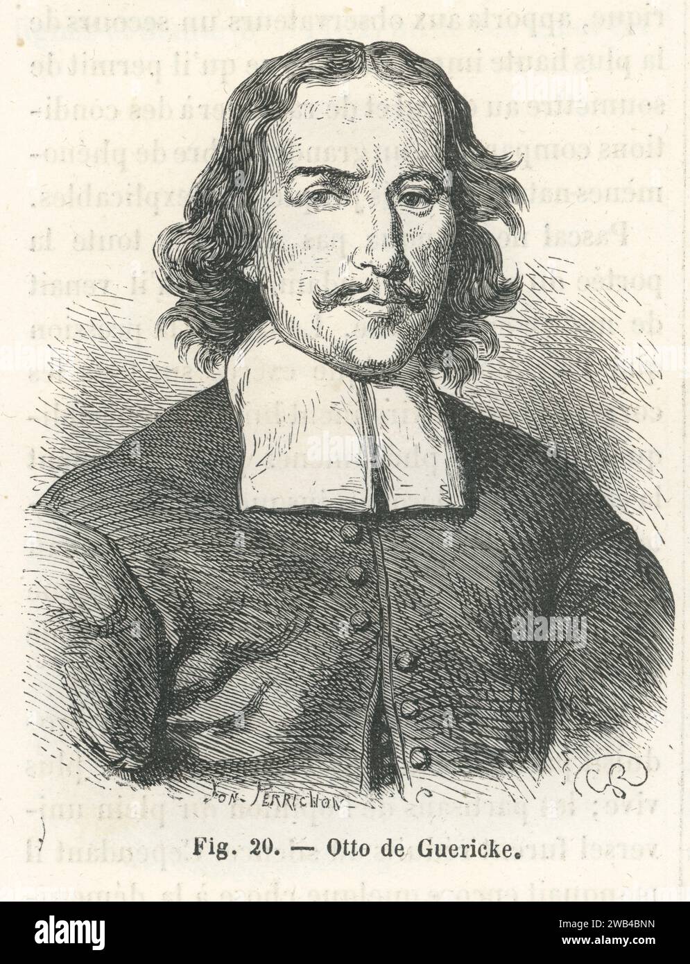 Portrait of Otto von Guericke, a 17th-century German scientist and inventor. Illustration from ...