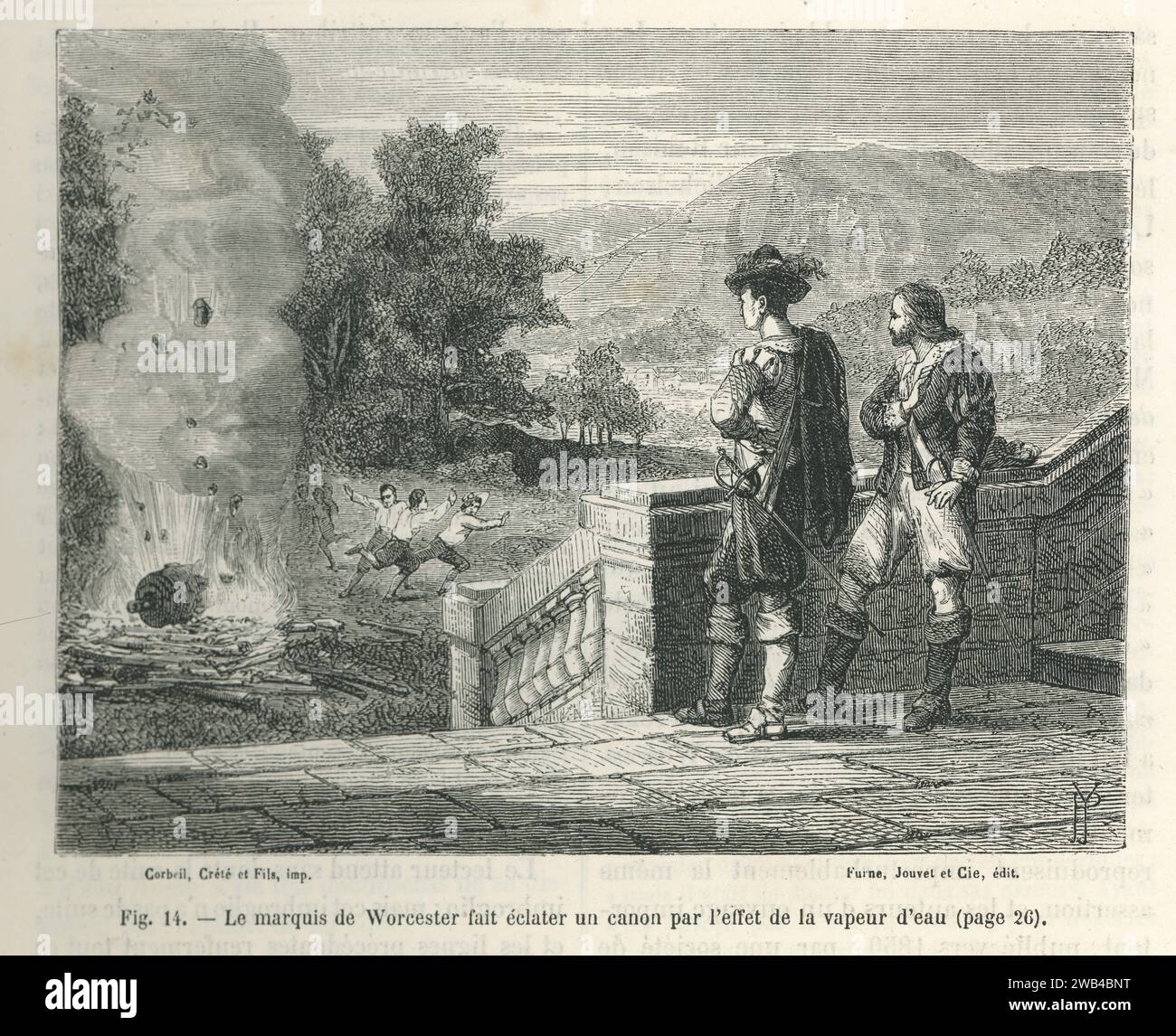 Experiment conducted by Edward Somerset, Marquess of Worcester, on a ...