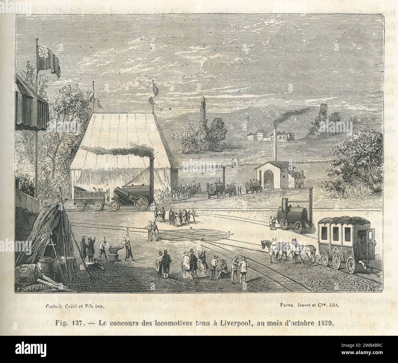 The Rainhill trials in October 1829. Preparation of the locomotives ...
