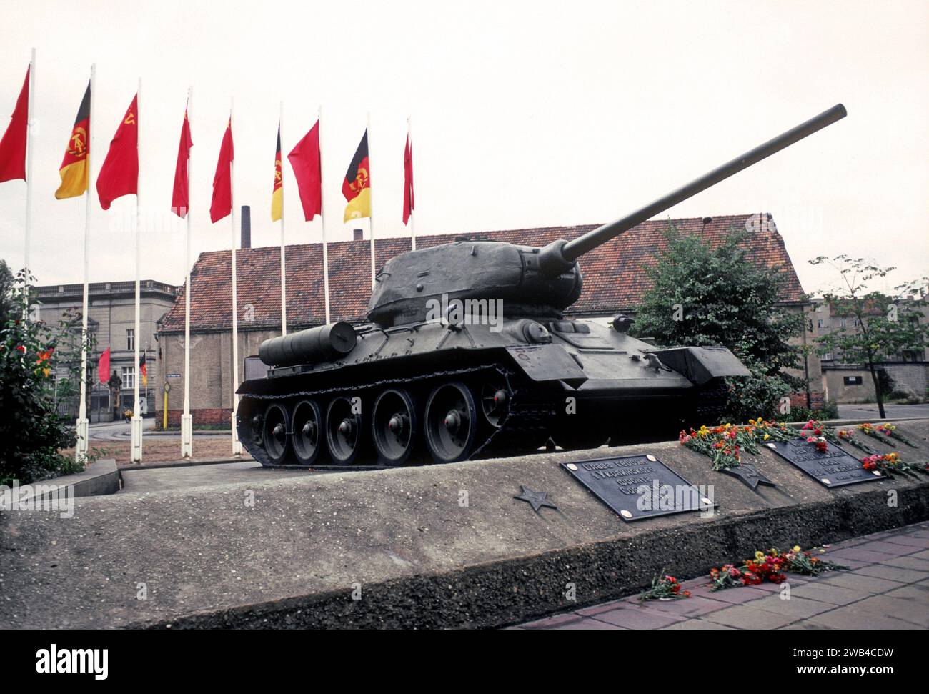 Tank displayed in a square in Dresden, East Germany, in tribute to the ...