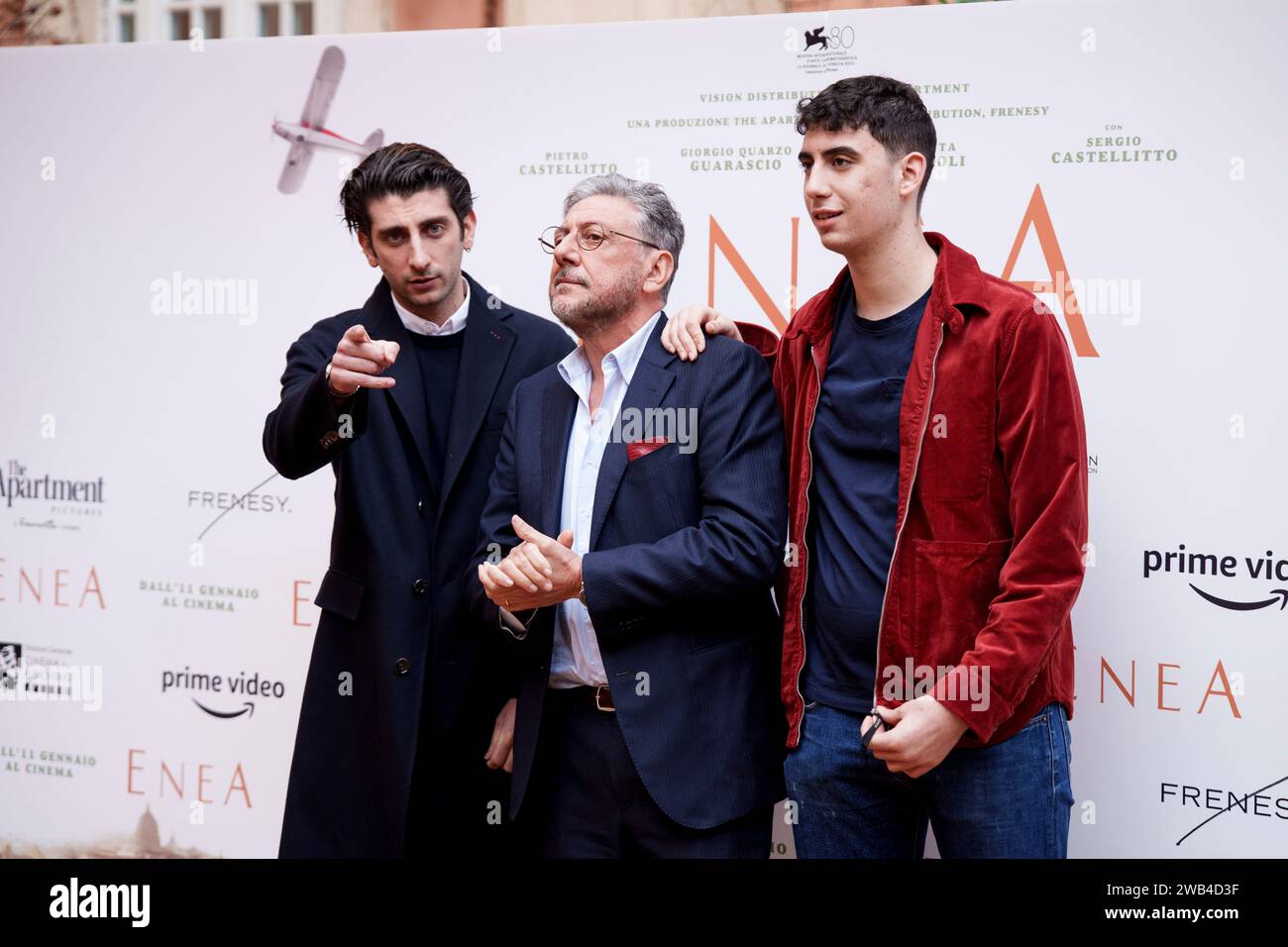 ROME, ITALY - JANUARY 8: Sergio Castellitto, Pietro Castellitto and ...