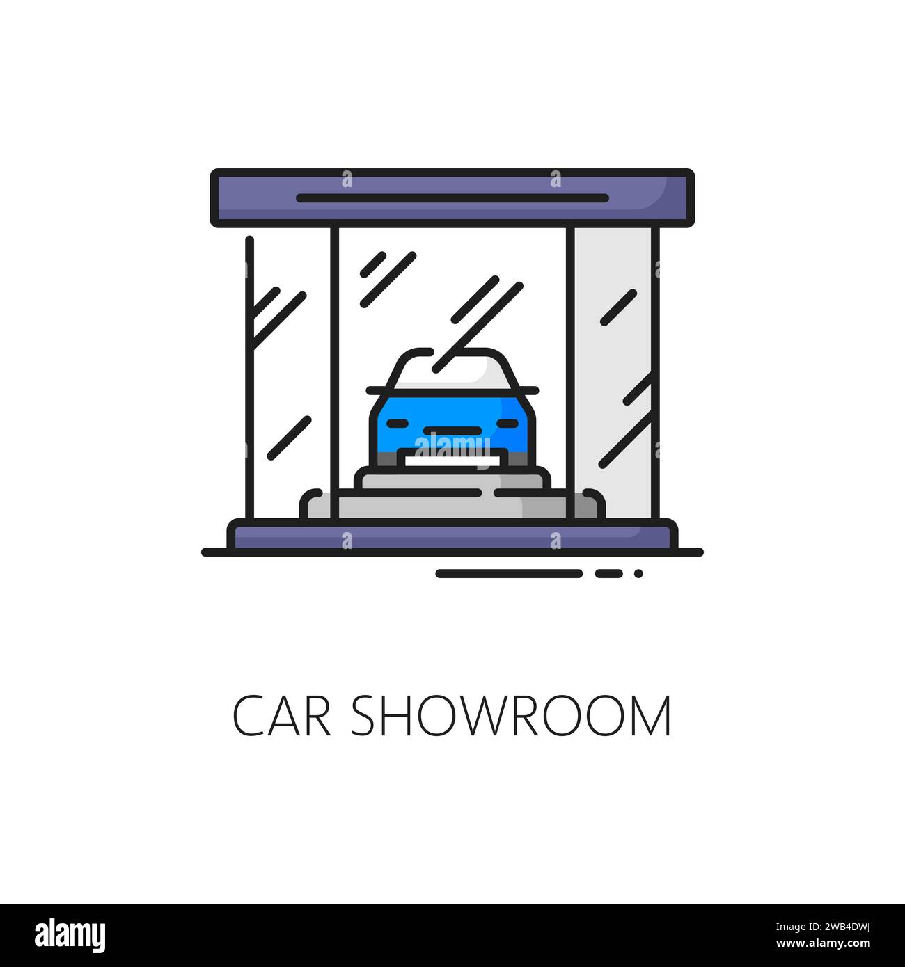 Car company showroom, auto dealer, dealership outline icon. Automobile ...