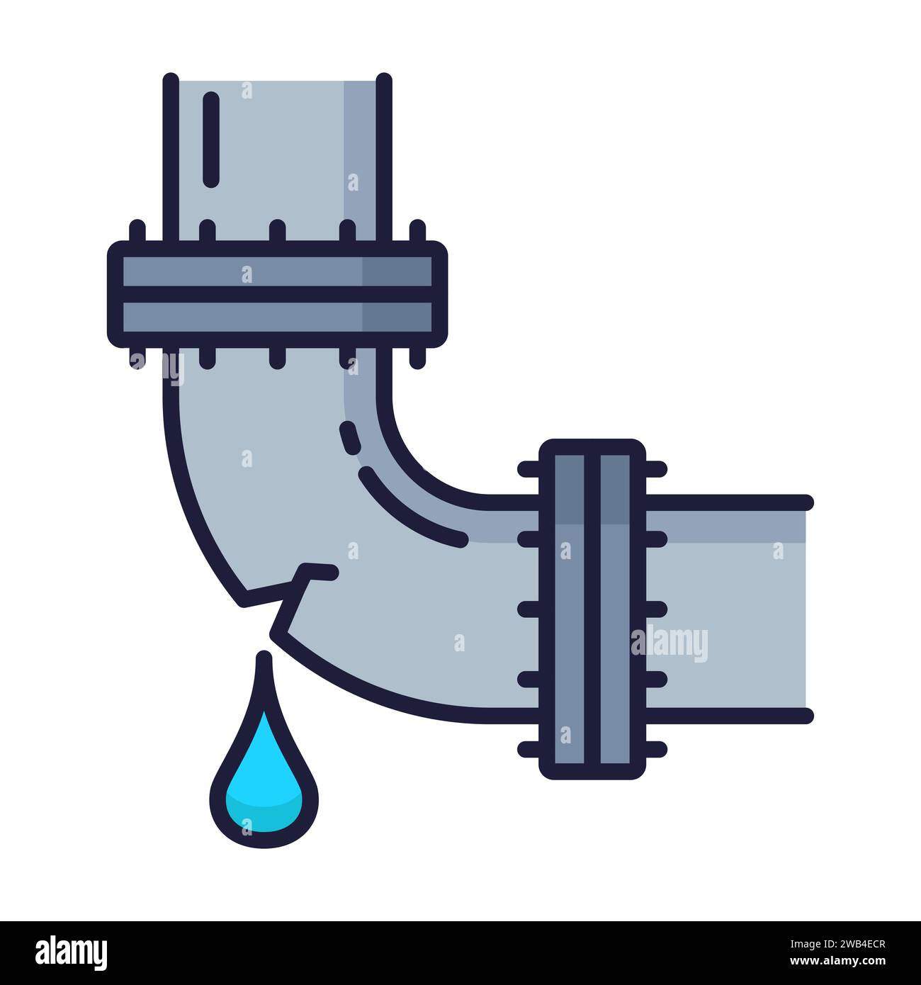 Plumbing service color icon, water pipes leakage and broken pipeline ...