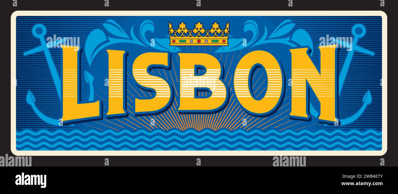 Lisbon travel sticker and plate with vector heraldic symbol of Portugal ...