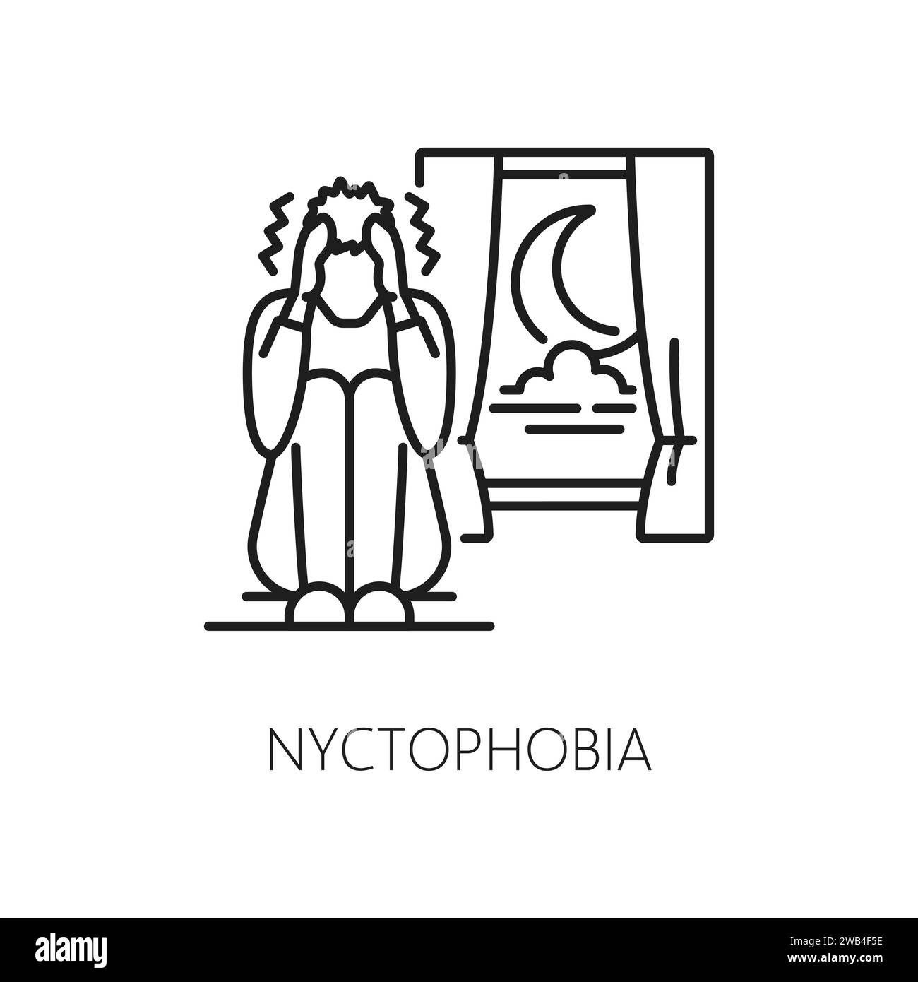 Human nyctophobia phobia icon, mental health. Fear of the dark, people ... Human nyctophobia phobia icon, mental health. Fear of the dark, people ...