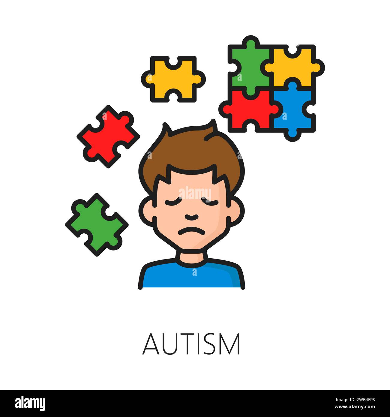 Autism psychological disorder problem, mental health. Isolated vector ...