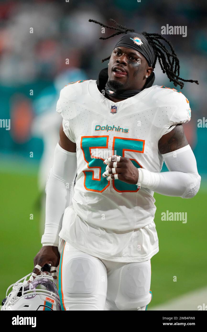 Miami Dolphins linebacker Jerome Baker (55) walks off the field before ...
