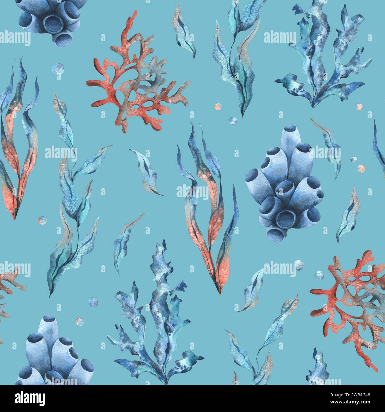 Underwater world clipart with sea animals, bubbles, coral and algae ...