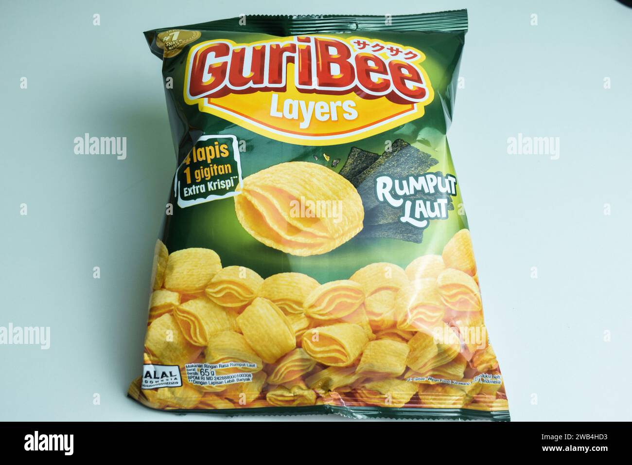 Guribee crispy seaweed flavor isolated on white background. Bekasi ...