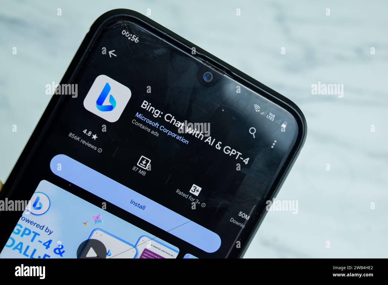 Bing - Chat with AI application on Smartphone screen. Bing is a ...