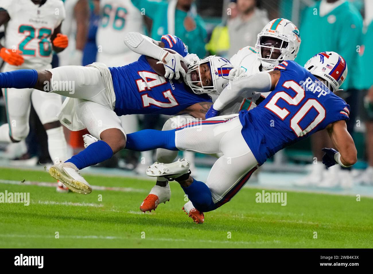 Buffalo Bills cornerback Christian Benford (47) intercepts a pass ...
