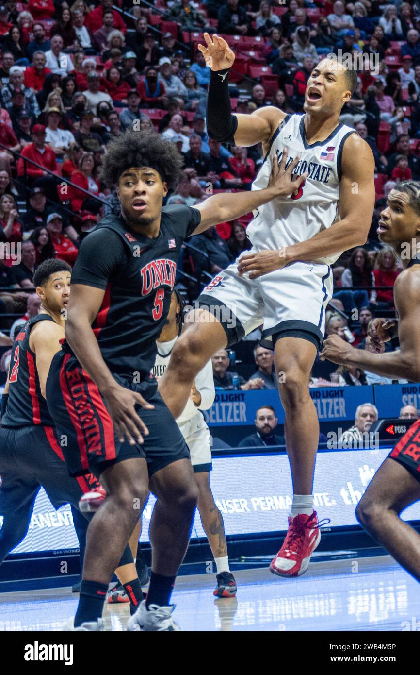 SAN DIEGO, CA - JANUARY 06: UNLV forward Rob Whaley Jr. (5) pushes off ...