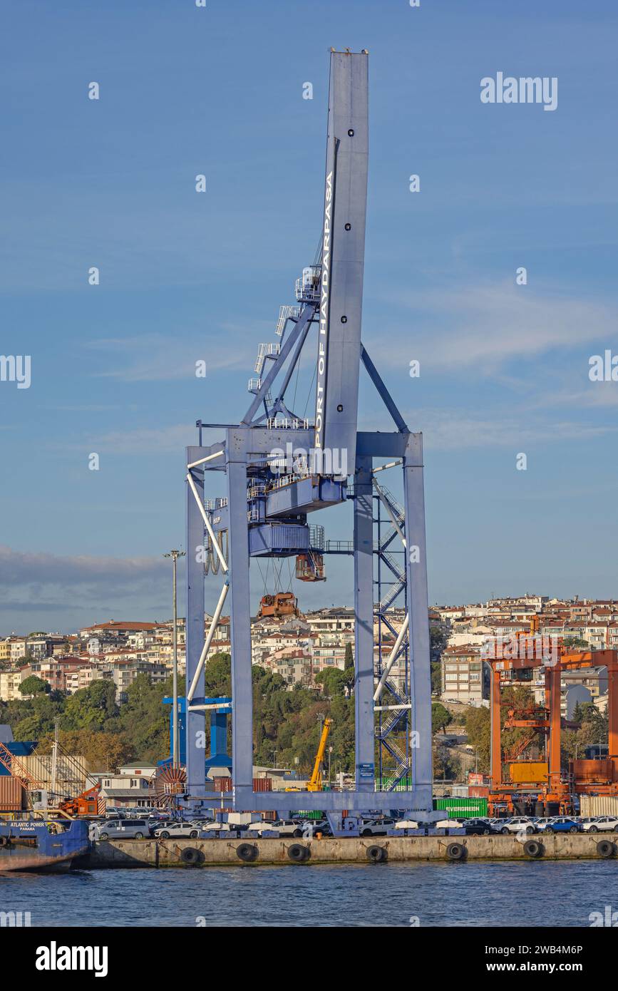 Istanbul, Turkey - October 19, 2023: Gantry Crane Boom Lift Up at Port ...