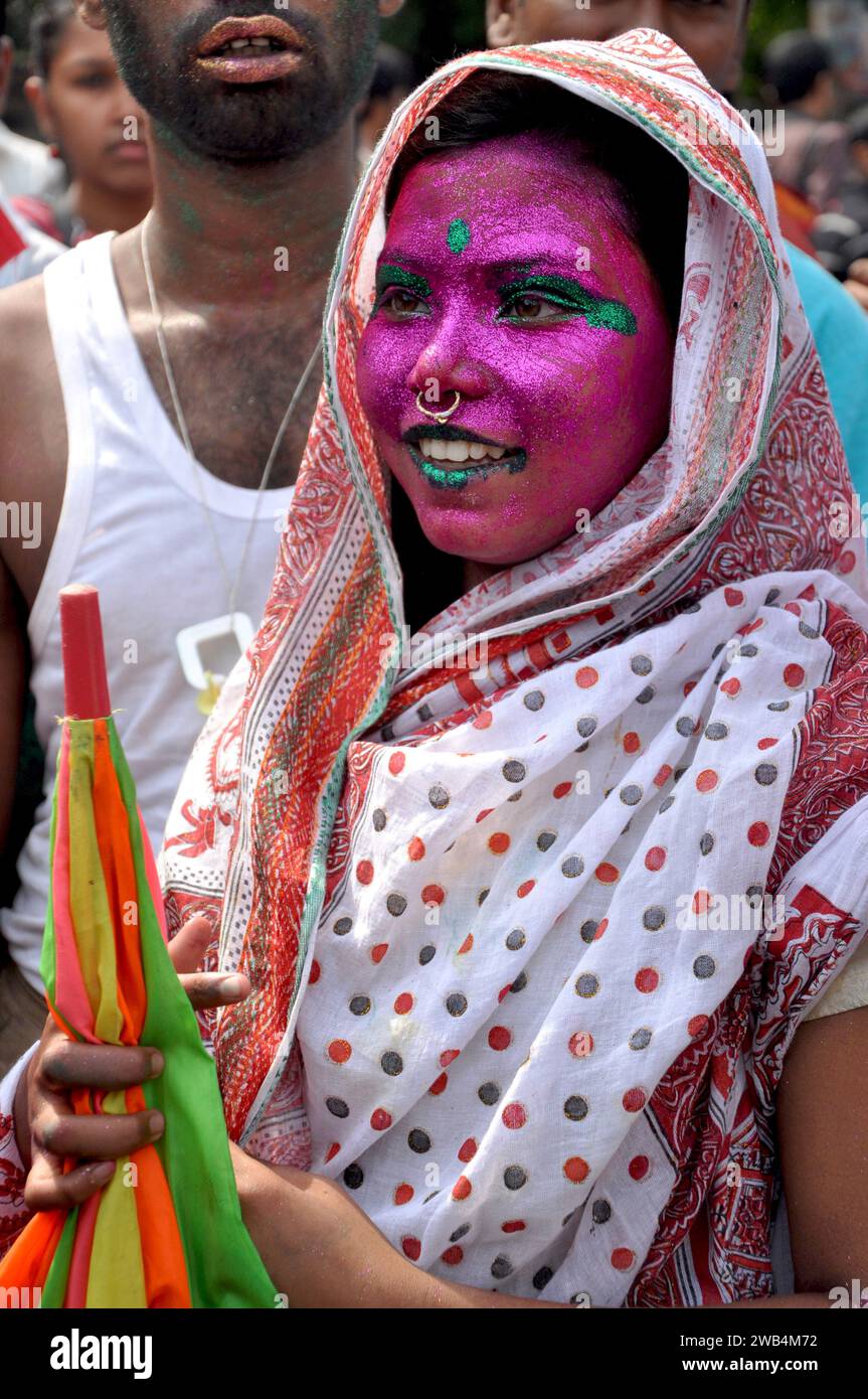 Portrait of a girl during the New year celebrations. Shahbag, Dhaka ...