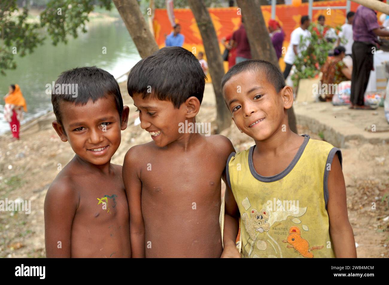 Portrait of little boys during the New year celebrations. Shahbag, Dhaka. Bangladesh Stock Photo ...