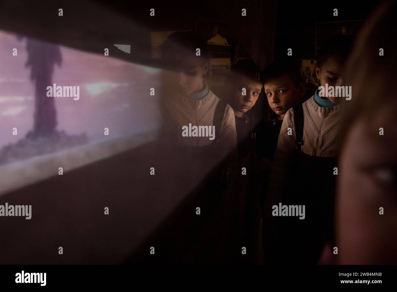 Moscow, Russia. 8th of January, 2024.Visitors watch a video of a ...