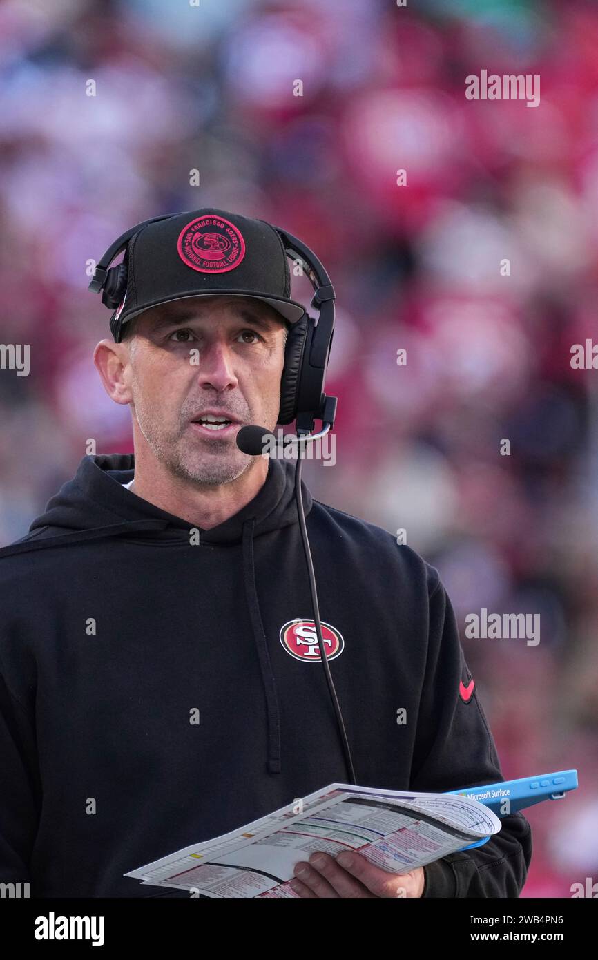 San Francisco 49ers head coach Kyle Shanahan watches action from the ...