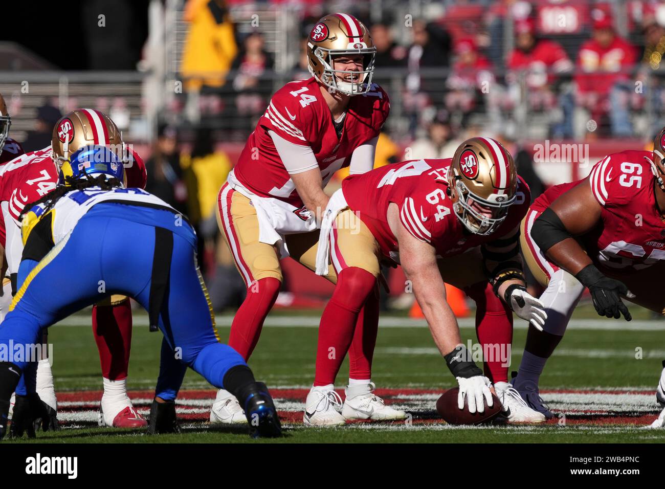 San Francisco 49ers quarterback Sam Darnold (14) takes a snap during an ...