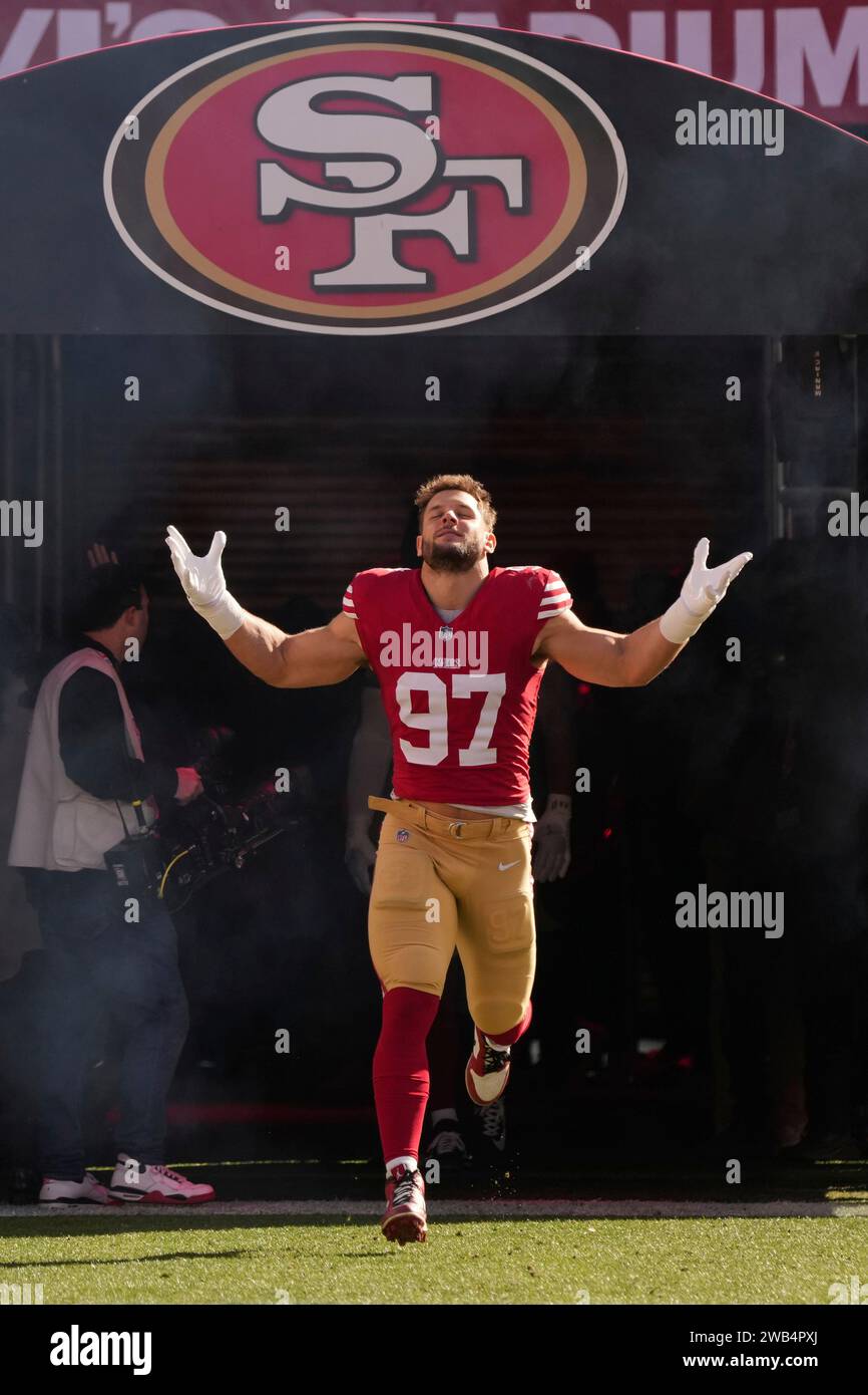 San Francisco 49ers defensive end Nick Bosa (97) takes the field for an ...