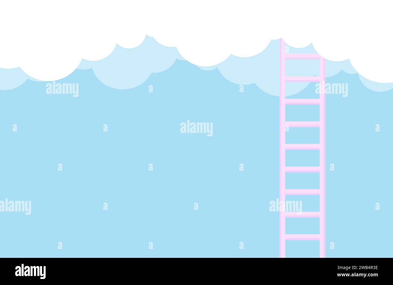 Ladder to the sky with copy space. Pink ladder under fluffy clouds on ...