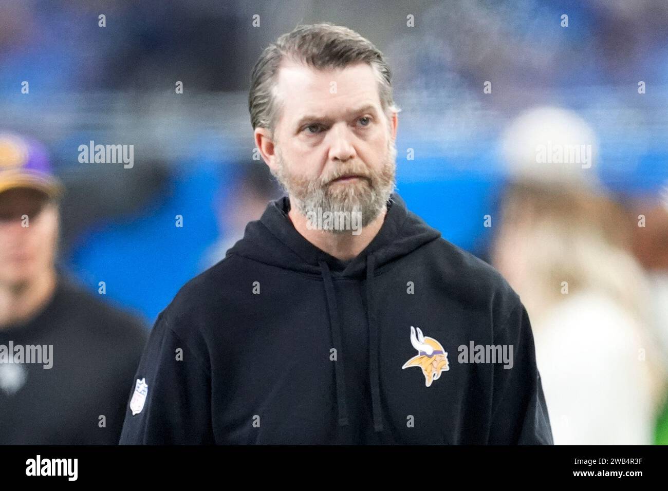 Minnesota Vikings offensive coordinator Wes Phillips watches before an NFL football game against ...