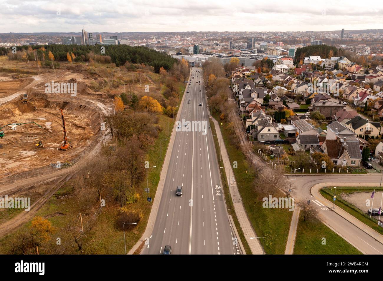 Drone photography of a high intensity street in a city and cityscape in ...