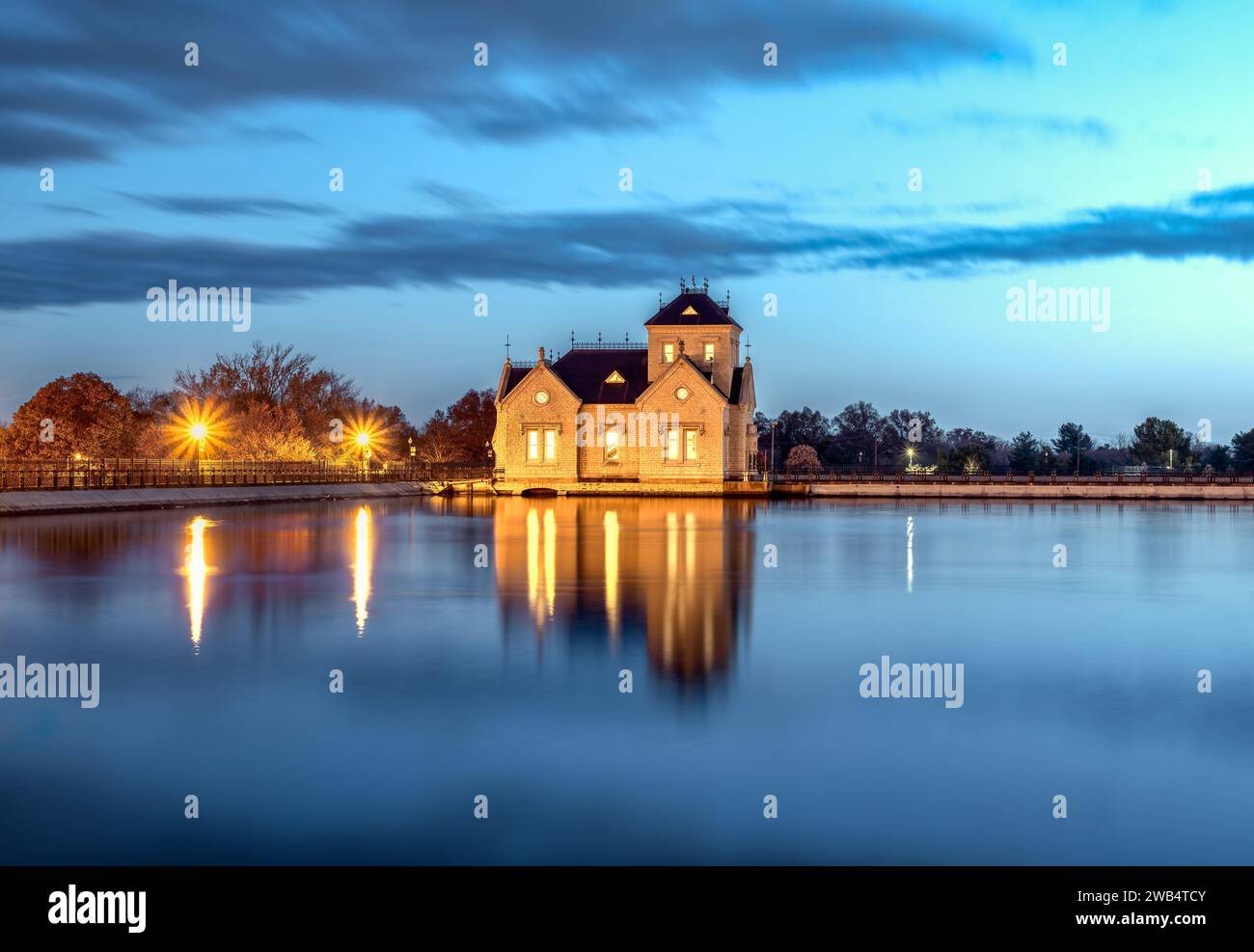 A scenic view of Crescent Hill Reservoir situated next to a tranquil ...