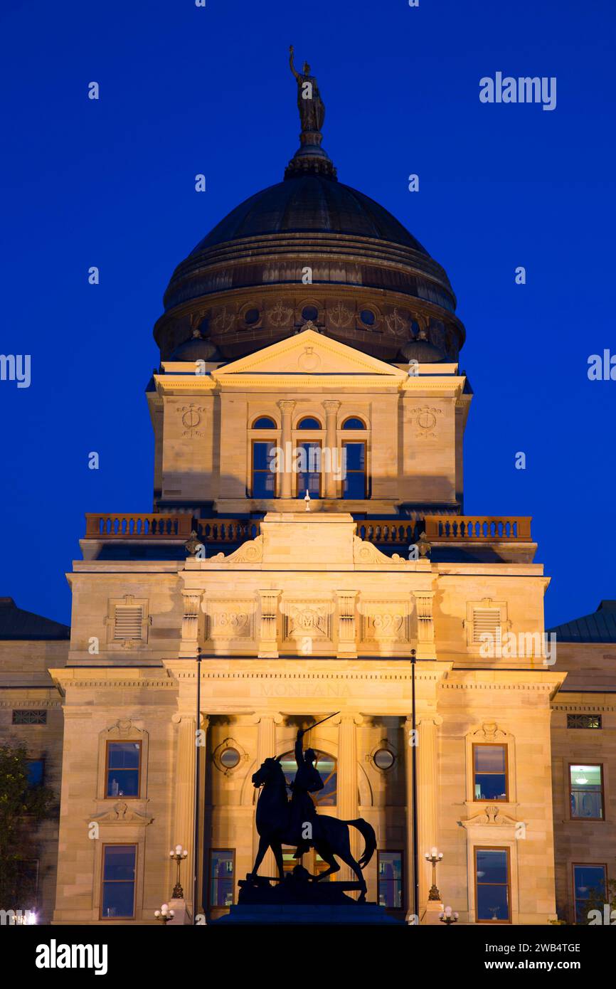 Capitol at night with Thomas Francis Meagher statue, Montana State ...