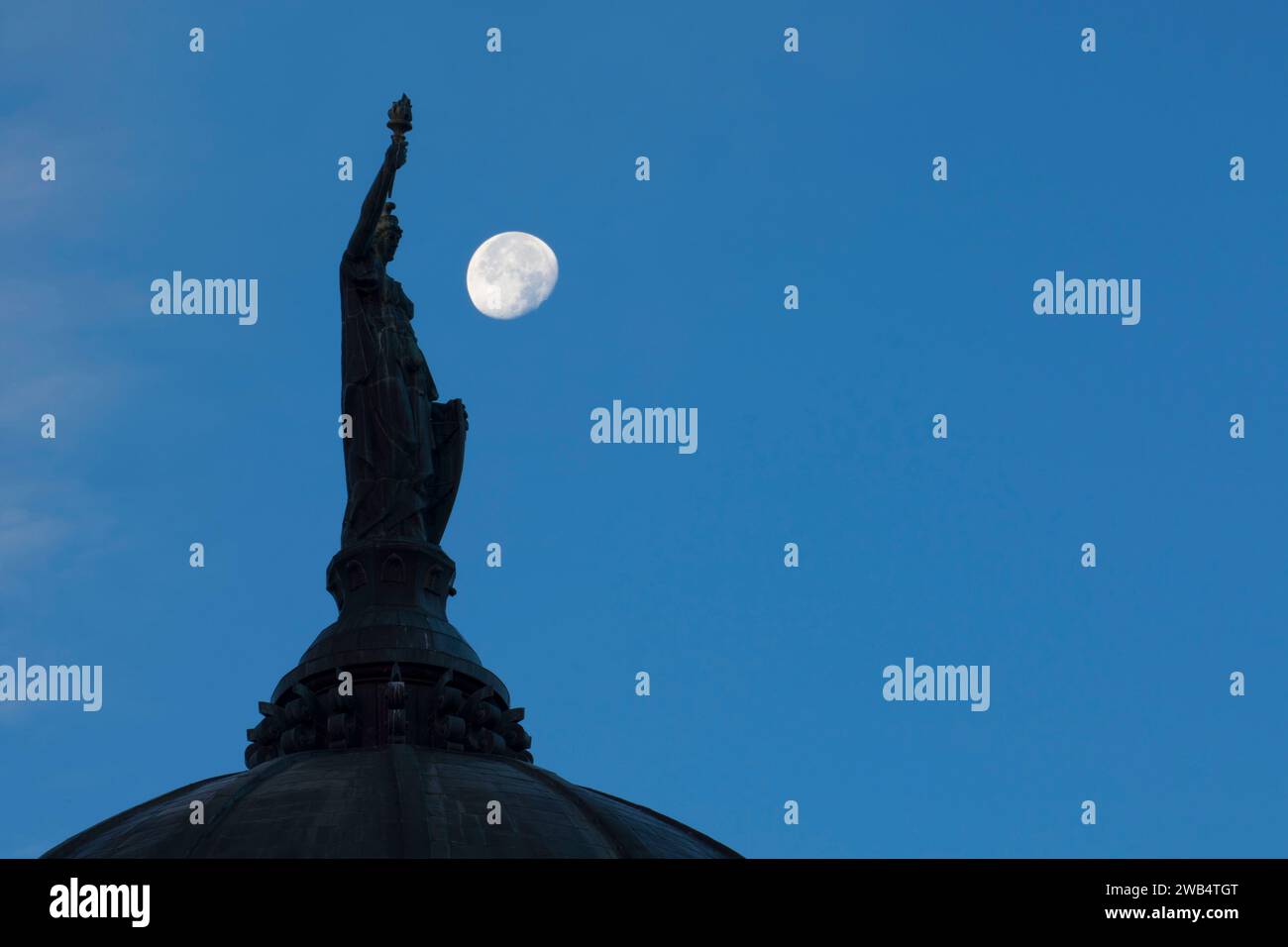 Lady Liberty statue at night with moon, Montana State Capitol, Helena ...