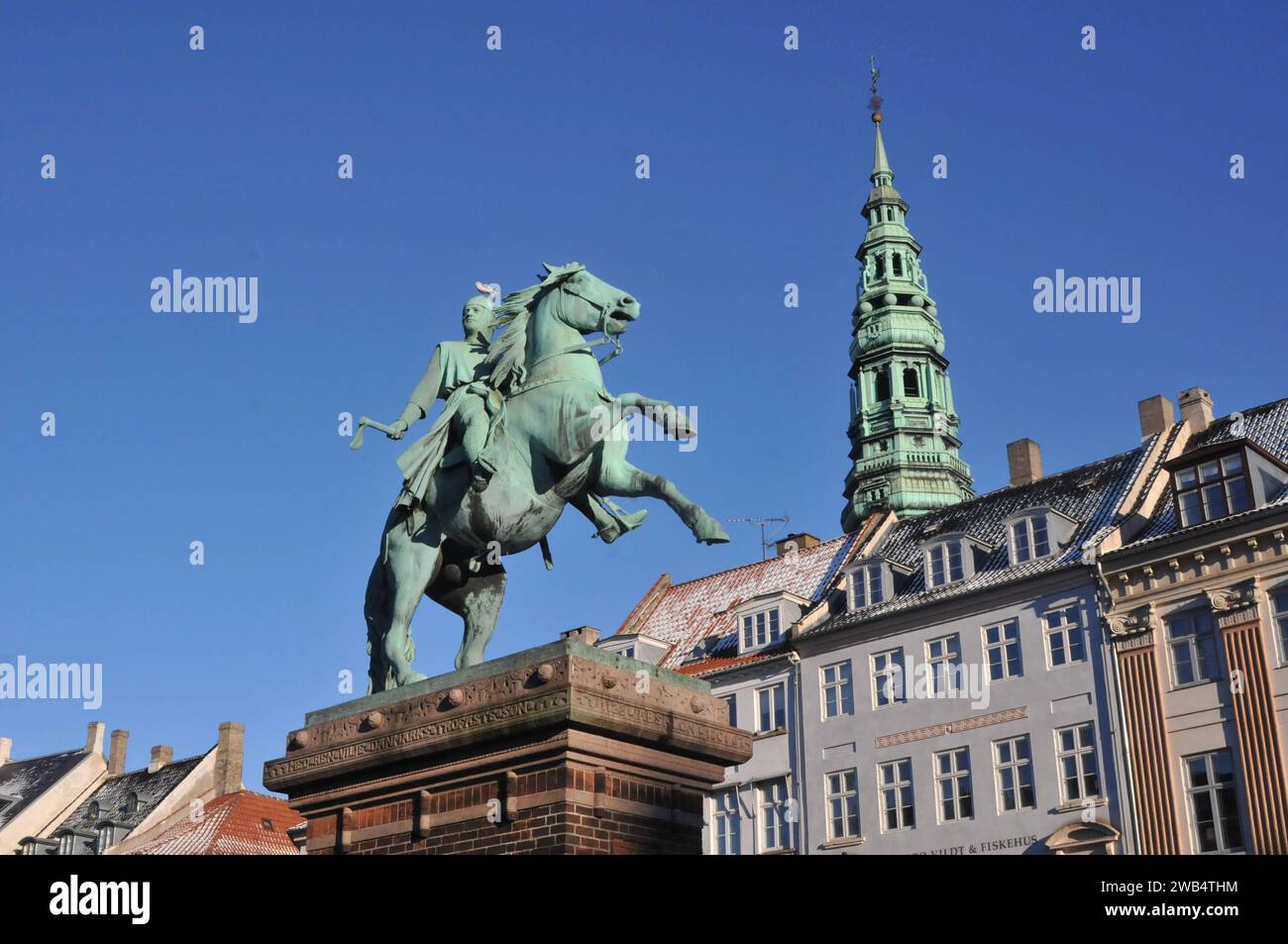 Copenhagen, Denmark /08 January 2024/.State of bishop absalon and spire ...