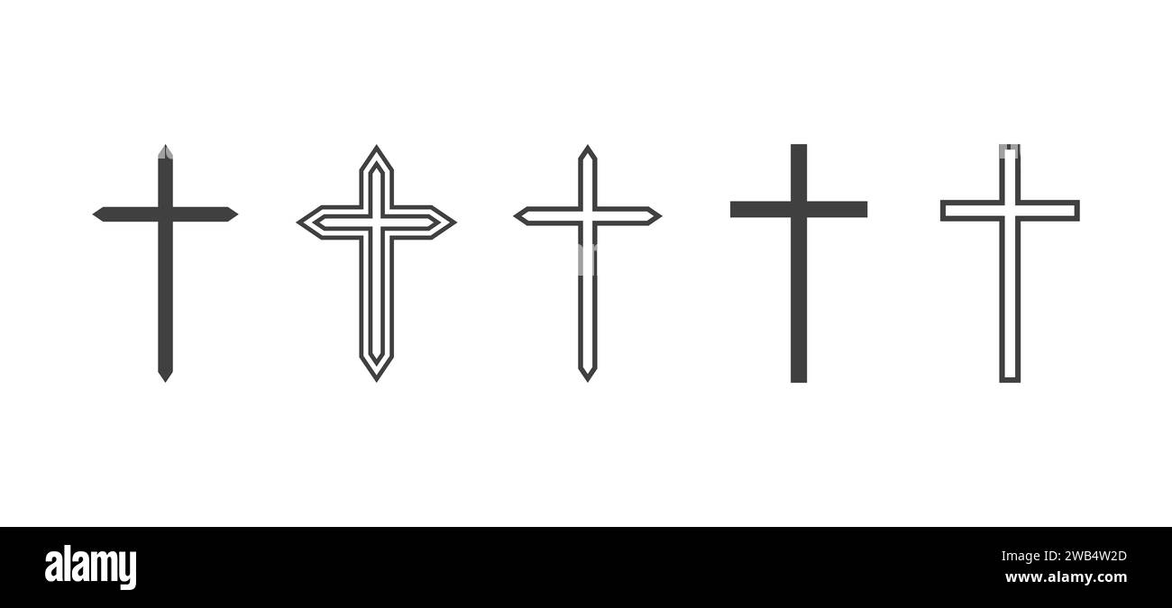 Flat Vector Black Christian Cross Icons Set Isolated on a White ...