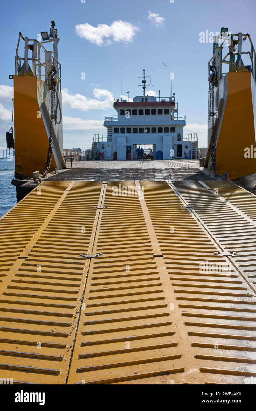 Car ferry ramp, selective front focus, Galapagos Islands, Ecuador Stock ...