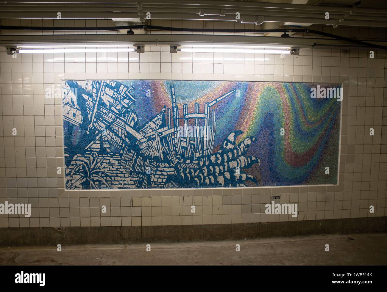 An urban landscape featuring a vibrant mural of a bustling city ...