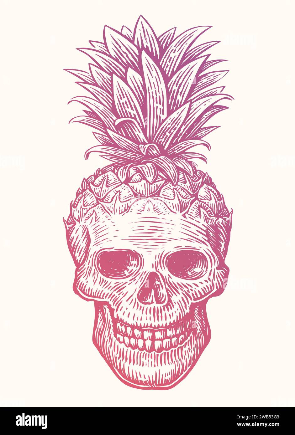 Human Skull Pineapple Vector Illustration Creative Cool Funny Print