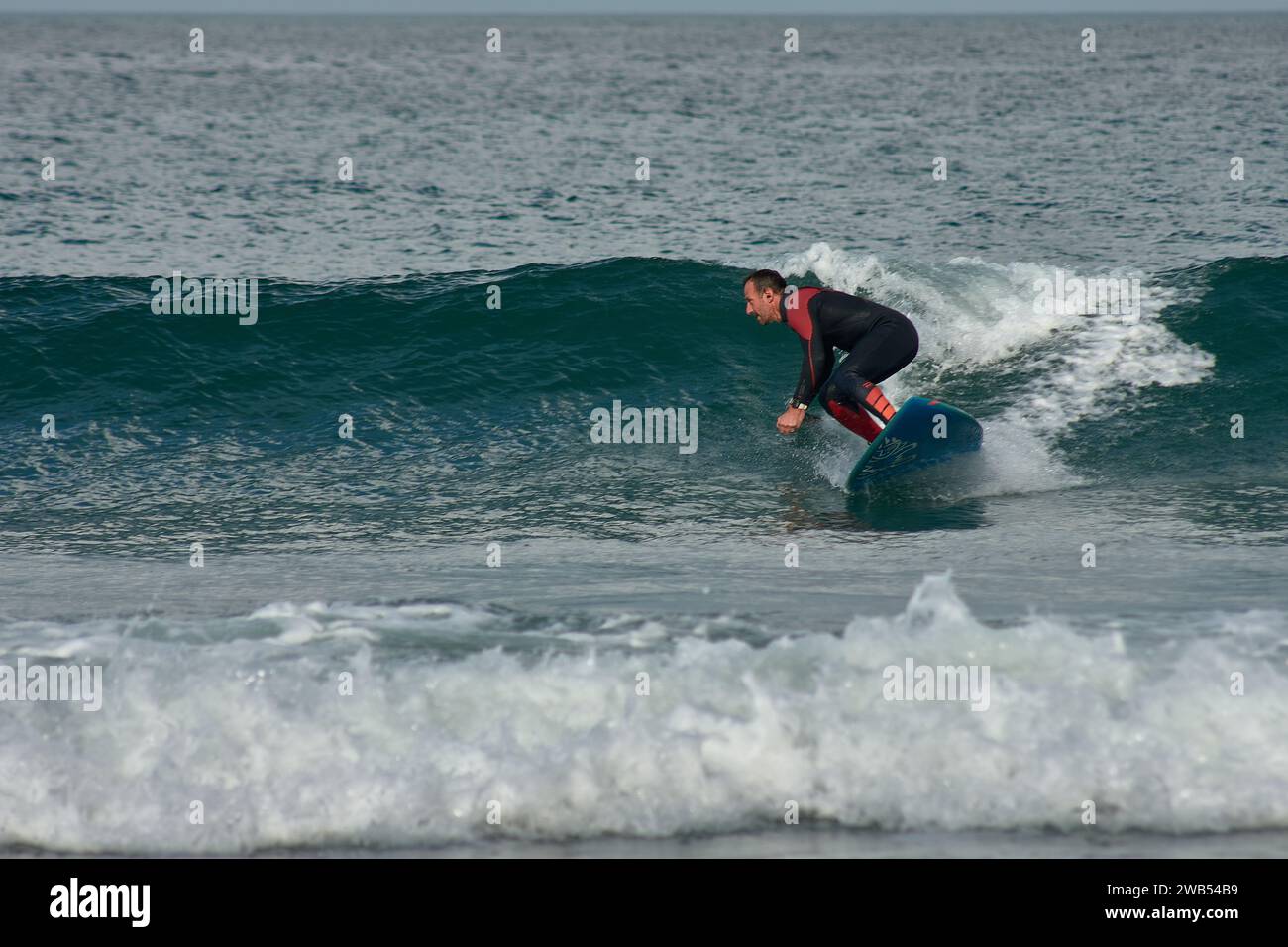 Patos beach in Nigrán Pontevedra is filled with surfers when strong ...