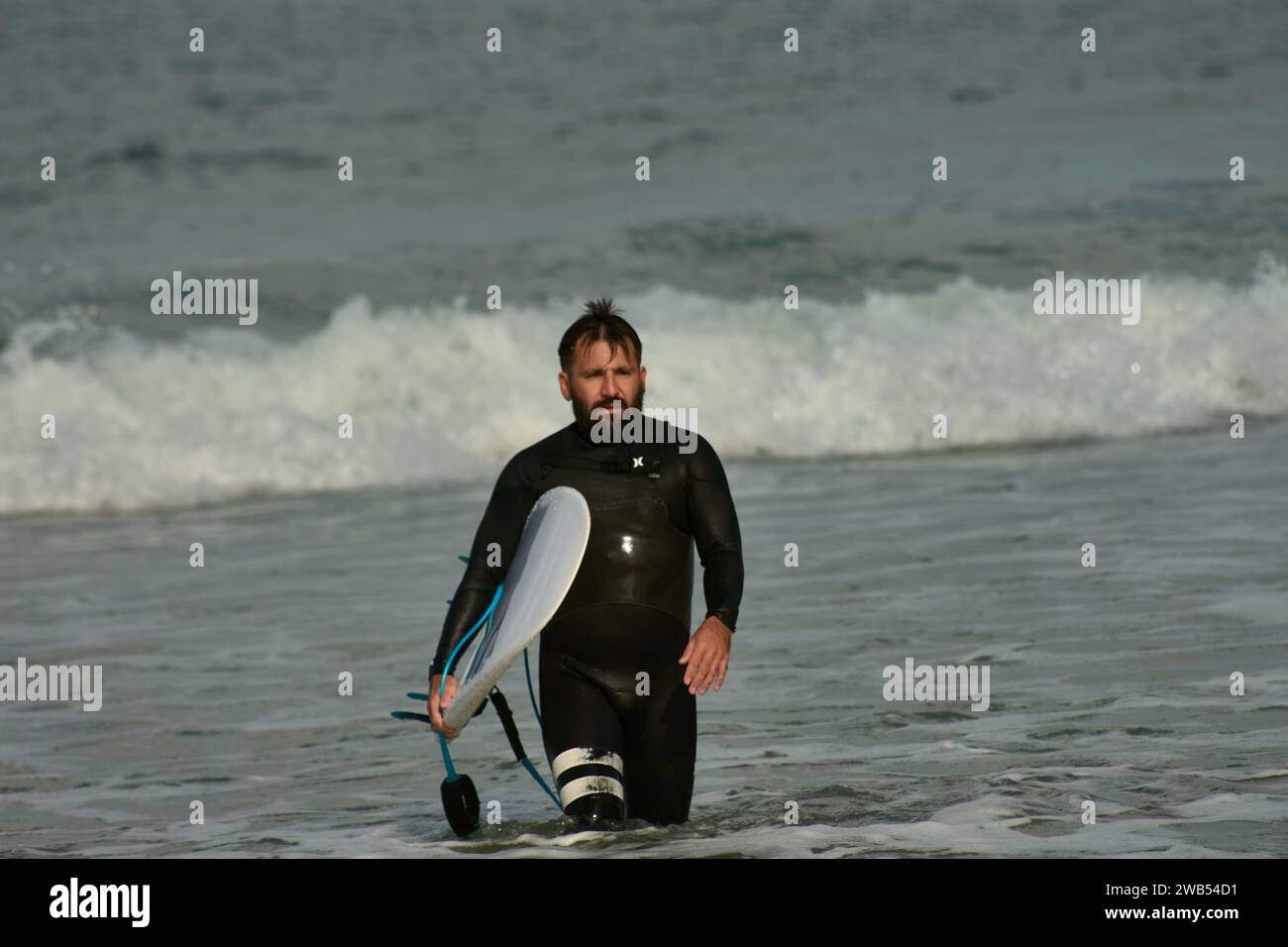 Patos beach in Nigrán Pontevedra is filled with surfers when strong ...
