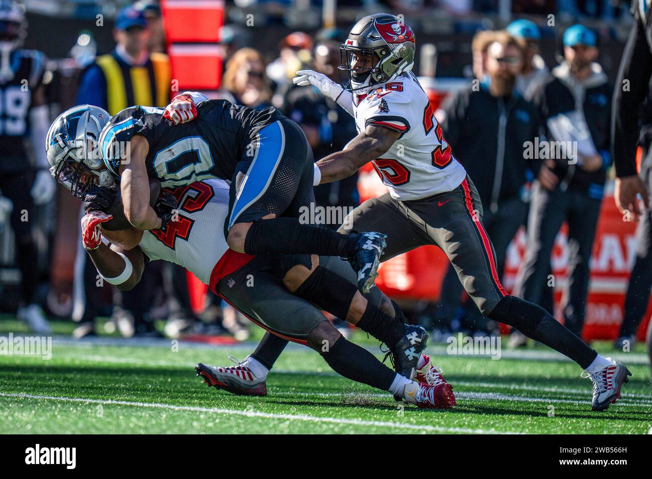 Carolina Panthers running back Chuba Hubbard (30) is tackled by Tampa ...